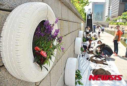 폐타이어 화분에 심는 아름다운 꽃