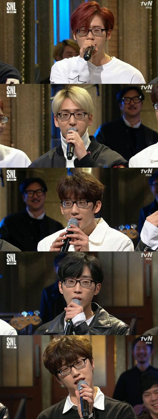 'SNL8' B1A4, 오프닝부터 망가졌다 '뺑뺑이 안경 썼더니..'