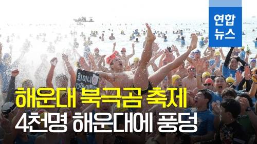 영상 겨울바다에 풍덩인간 북극곰 4천명 이한치한 도전