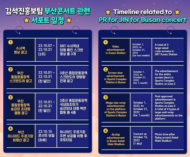 방탄소년단 진 팬들 부산 콘서트 응원 진 스테이션 오픈석진아 우리가 네 빛이 되어줄게