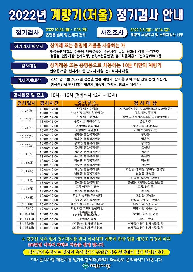 제천시 상거래 저울 정기검사24일부터 지역별 순회