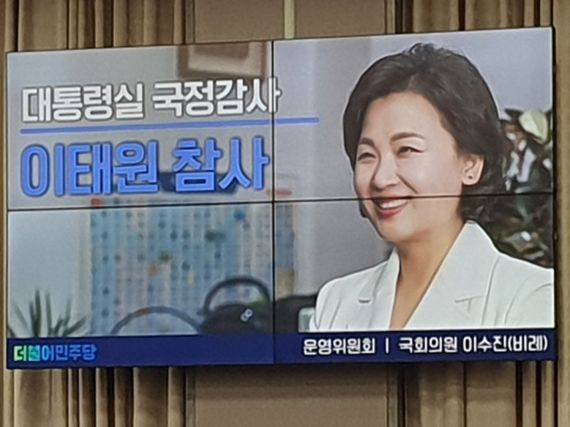 내로남불 이수진이태원 참사 국감 화면에 잇몸 웃음 사진