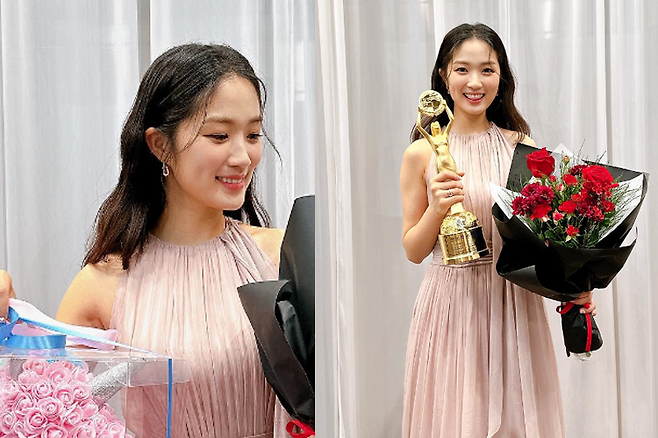 청룡 신인여우상 26세 배우여리여리 화사해핑크빛 드레스룩 어썸클