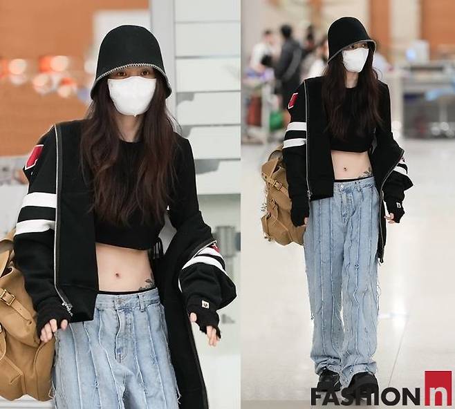 한소희 푹 눌러쓴 버킷햇 복근 노출도 당당한 입국패션 눈부셔 패션엔