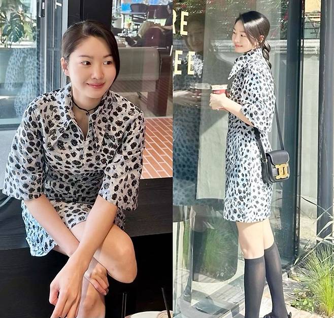 류이서 이제 재킷 벗었다 한여름 날씨에 땡땡이 반팔 원피스룩 패션엔
