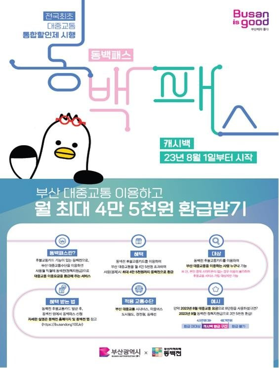 부산시 대중교통 통합할인제 ‘동백패스 시행