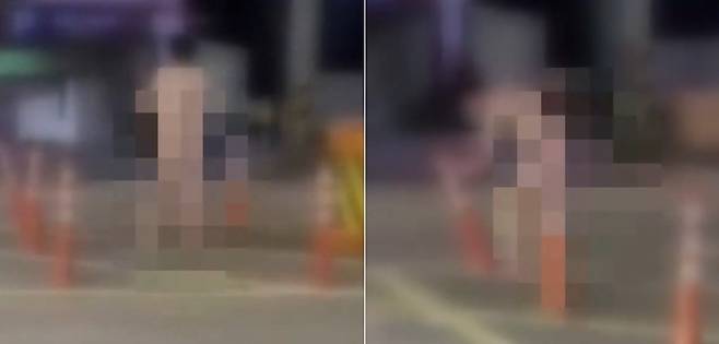 나체 남성 부산 활보거리 누워있다가 신고하자 줄행랑 영상