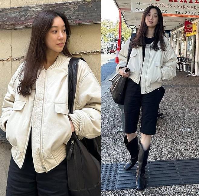 정려원 보머 재킷으로 맞은 가을 여유 만만 호주 여행룩 패션엔