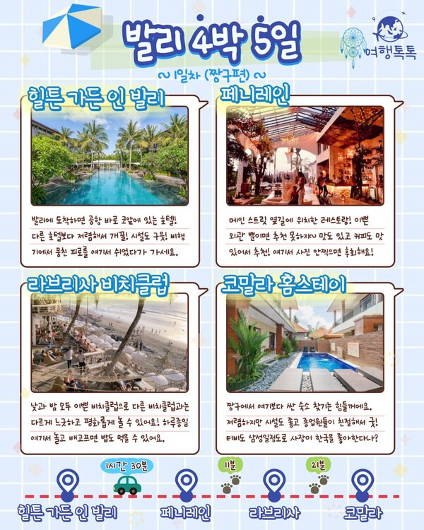 발리 4박5일 여행코스 총정리 경비소요시간꿀팁 여행톡톡