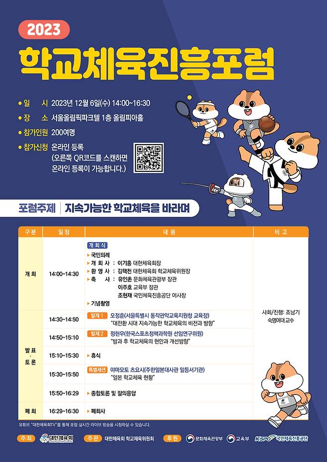 ‘지속 가능한 학교 체육을 바라며 학교체육진흥포럼 6일 올림픽파크텔에서 개최