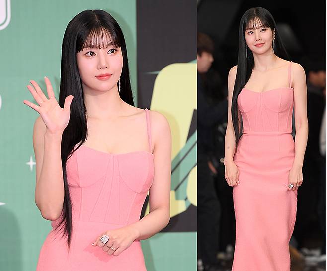 권은비 ‘핑크 공주‘ 미소가 사랑스러운 민소매 머메이드 드레스룩 스타와 패션