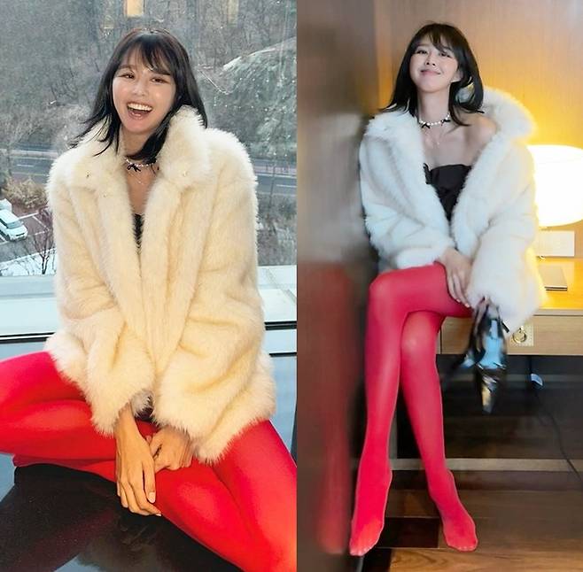 ‘아기엄마 지소연 너무 섹시 이건 반칙 빨간 스타킹에 모피 코트 리조트룩 패션엔