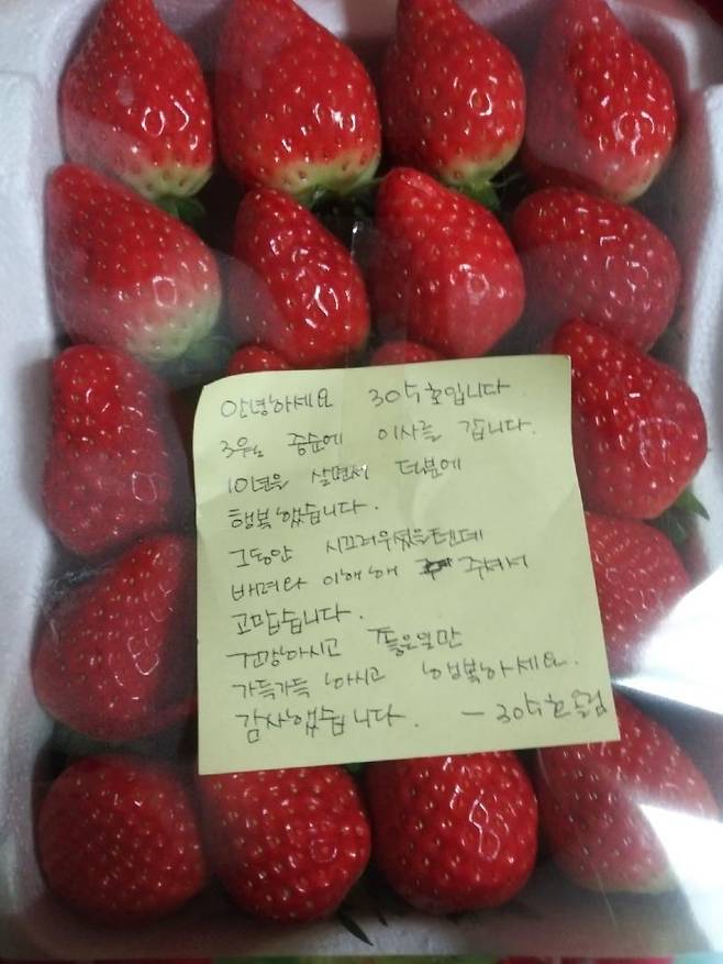 10년 살면서 덕분에 행복이사가는 윗집 마음 담은 딸기와 편지
