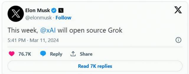일론 머스크 Ai 챗봇 그록 오픈소스로 공개