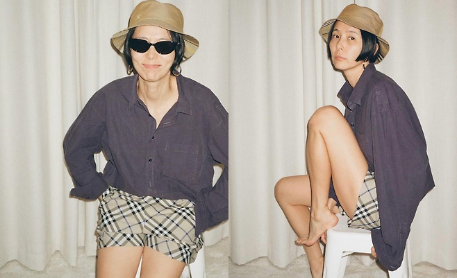 김나영 버버리 팬츠와 벙거지 모자 쓰고 라이프업