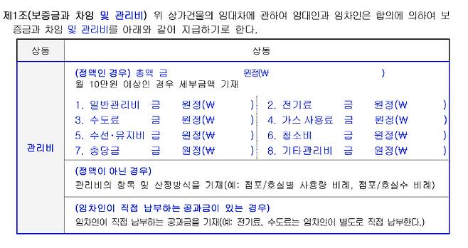 관리비 꼼수인상 방지상가임대차 표준계약서 양식 개선