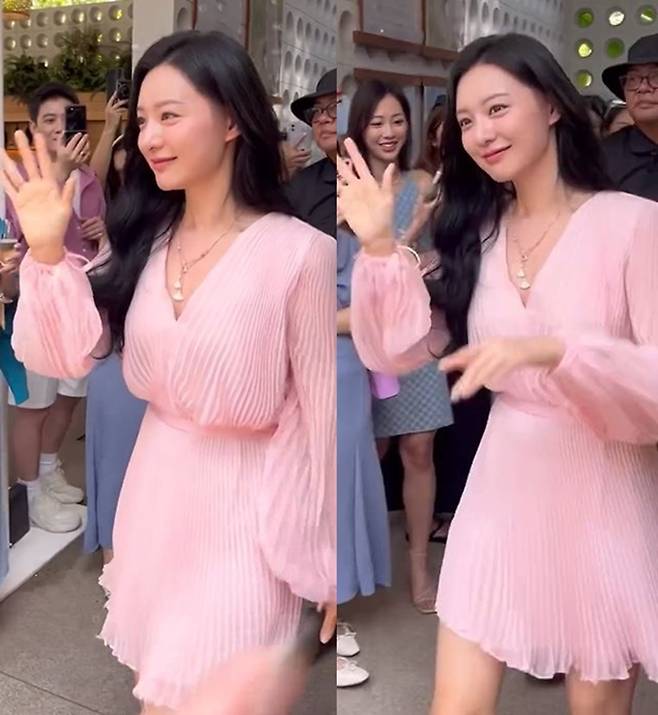 김지원 싱가포르 홀린 ‘눈물의 여왕 환호성 터진 로맨틱 핑크 원피스룩 패션엔