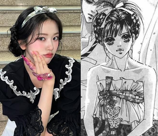안유진 닮았네 싱크로율 100 만찢녀 요정의 케이프 블라우스 로맨틱룩 패션엔