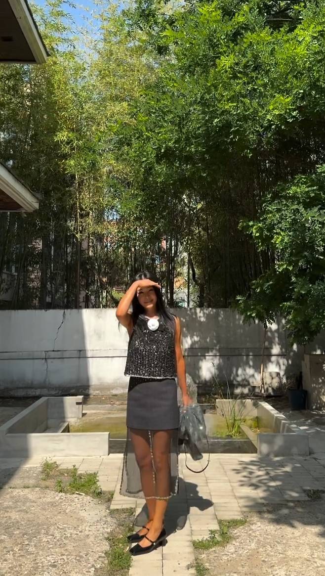 이혜영 반짝반짝 아우라 스팽글 크롭톱 시스루 스커트 패션 스타와 패션