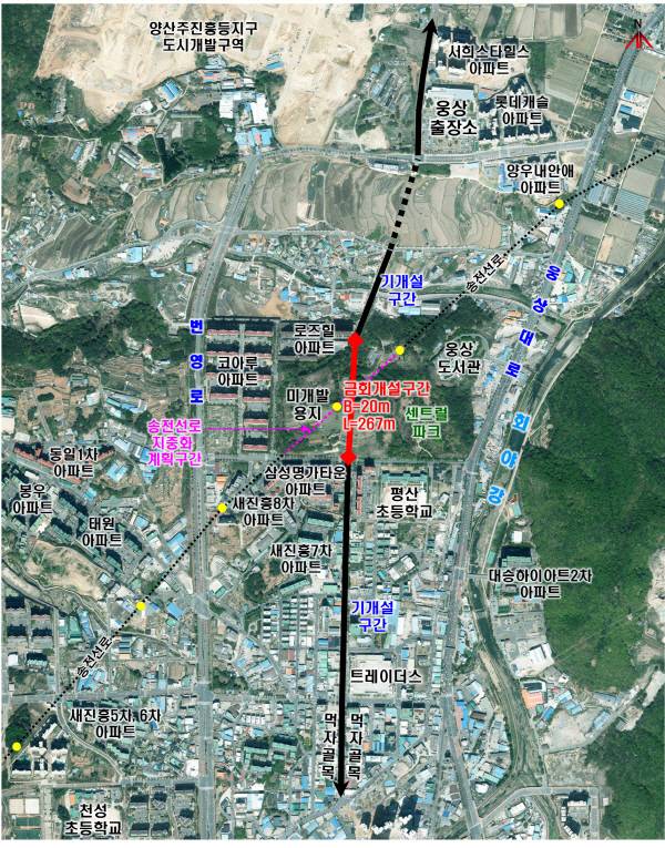공공기여는 이렇게 양산시 웅상 센트럴파크 고압 송전철탑 민자로 지중화