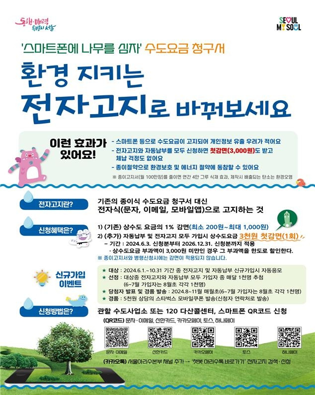 서울 수도요금 전자고지·납부 2만명 신청커피쿠폰 이벤트