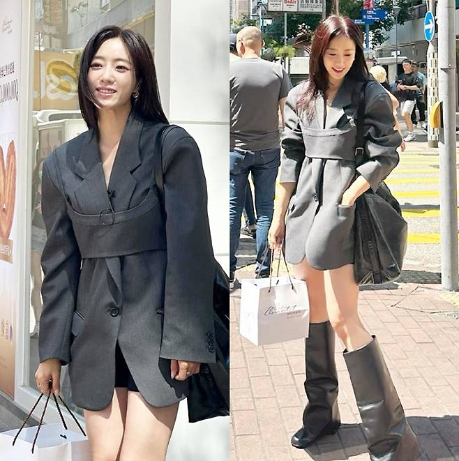 함은정 ‘수지맞은 우리 안녕 홍콩으로 날아간 오버핏 재킷 하의실종룩 패션엔