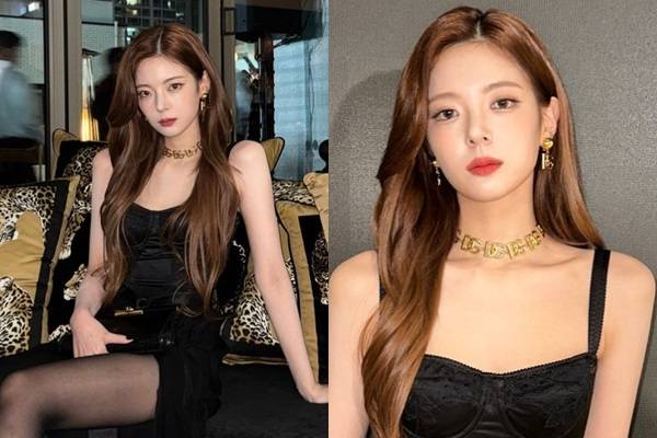 있지 리아 올블랙 슬릿 드레스룩과감한 노출레드립