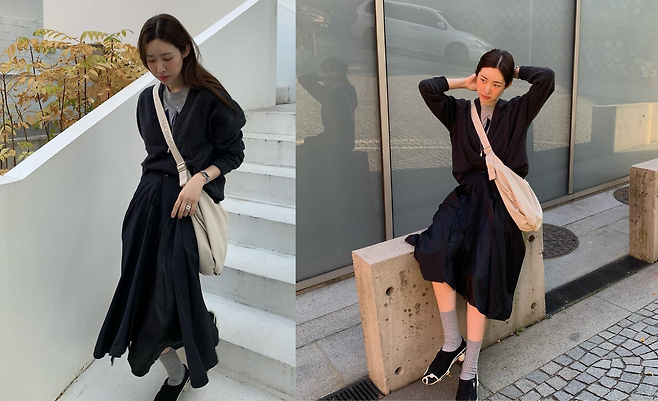 차정원 가을 데일리 스타일링의 정석 가디건롱스커트 라이프 뉴세이