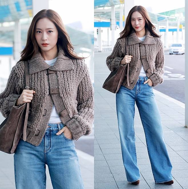 정수정 겨울도 상큼 미니멀 도네갈 니트 카디건으로 끝낸 상하이 출국룩 패션엔