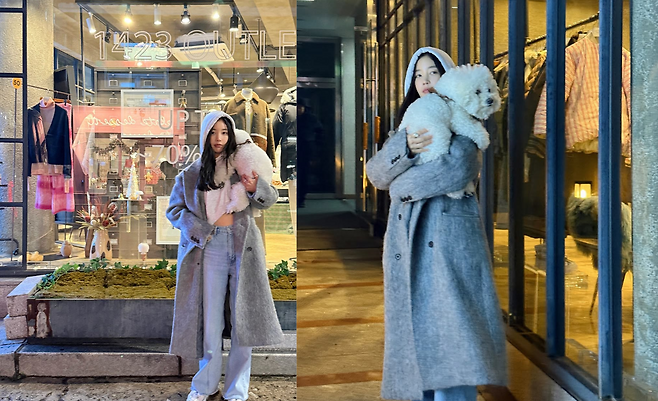 기은세 30만원대 롱코트 입고 반려견과의 산책 라이프업