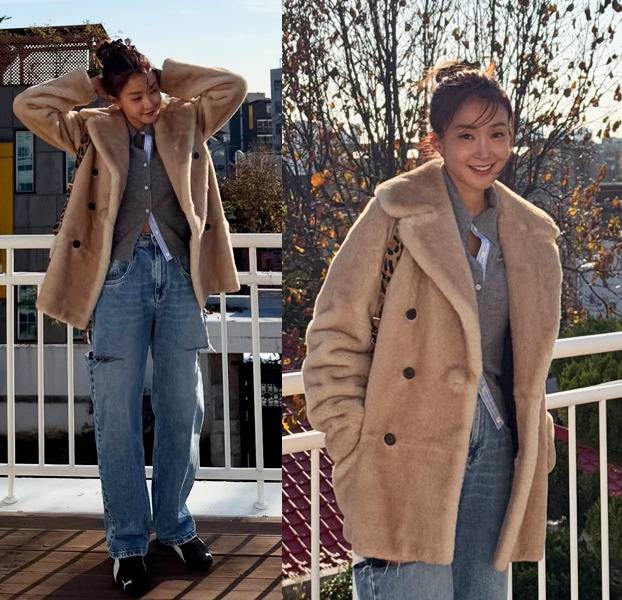이시영 강추위에도 힙하게 퍼 코트에 단추 푼 셔츠 찢청 데일리룩 뷰티는 내운명