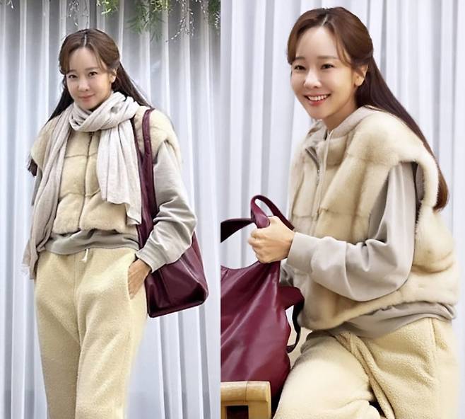 소유진 예쁜 엄마의 힐링룩 포근한 퍼 베스트에 머플러로 완성한 겨울 일상 스타일 뷰티는 내운명