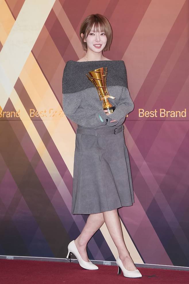 초아 한류연예대상 수상 행복한 연말 러블리한 그레이 투피스룩 패션엔