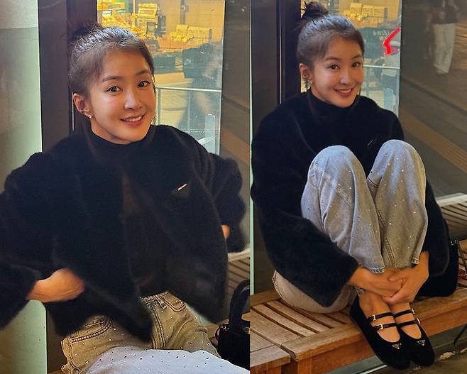 이시영 한파도 멋으로 이긴다 크롭시스루 블랙 퍼 코트룩 스타와 라이프