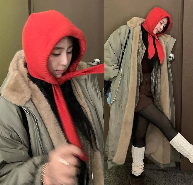 예능감 즐기는 걸그룹 가수 귀엽고 예쁘고 바라클라바에 퍼 코트 데일리룩 패션엔