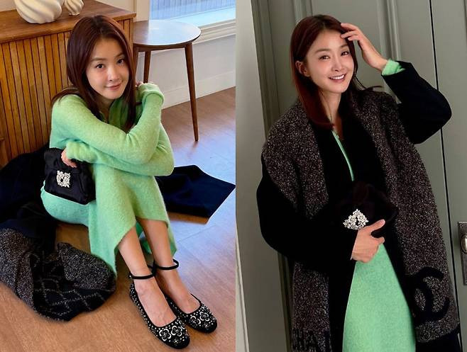 이시영 샤넬 없으면 허전해서 못 나가 머플러 두르고 연두색 니트 원피스로 반전 스타와 라이프