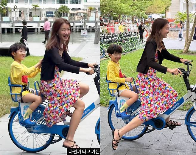 이시영 아들과 싱가포르 라이딩 자전거 위에서도 꽃무늬 롱스커트로 우아함 발산 스타와 라이프