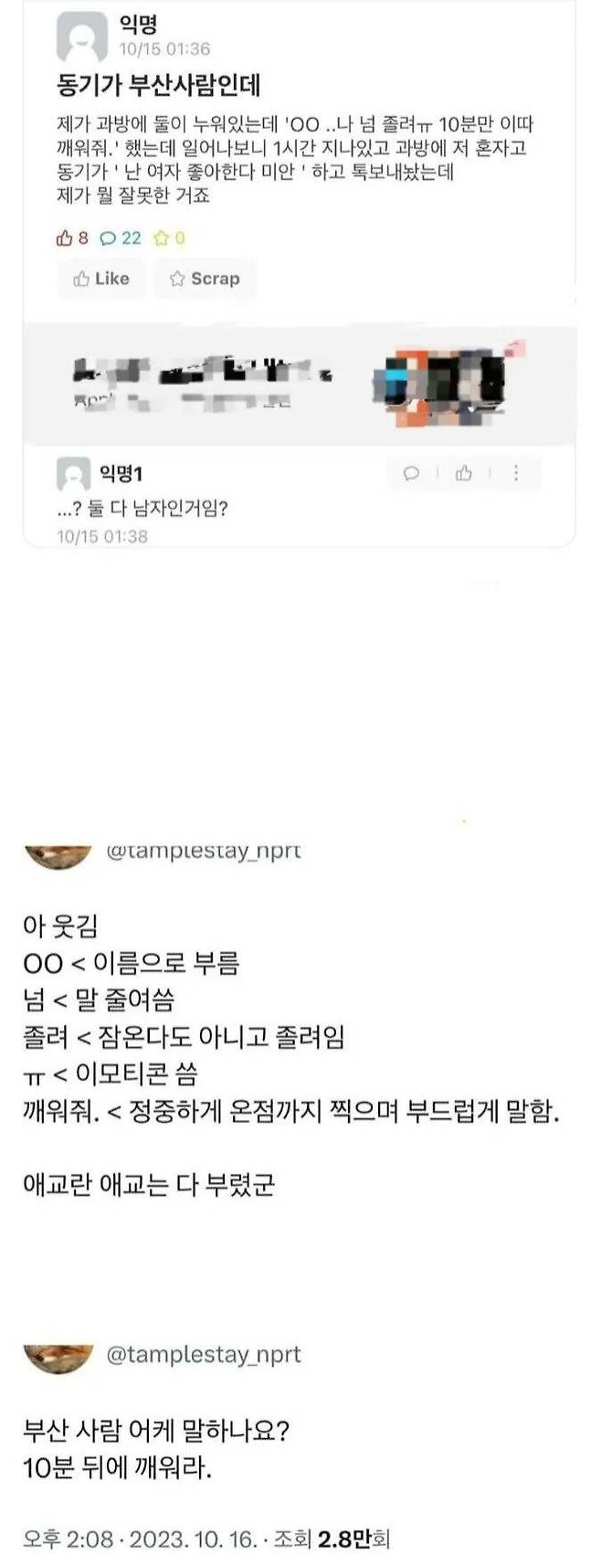 애교부리는 룸메가 부담스러웠던 부산 남자 밈하우스