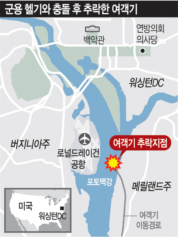 워싱턴 인근 여객기 헬기 충돌·추락 美당국 생존자 없는 듯”