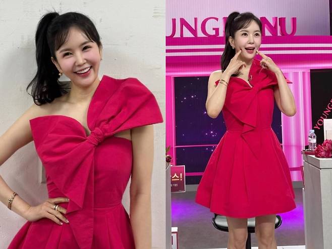장영란 두아이 엄마 잊었다 작정하고 공주님 핫핑크 리즈 경신 오프숄더 리본 드레스룩 대본은 내운명