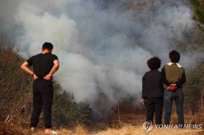 지붕 내려앉고 기둥 무너지고산청 산불로 잿더미 된 마을