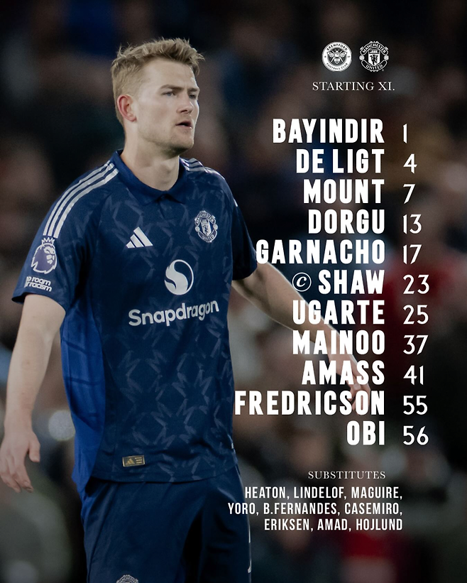 ‘패무패패무패’ 맨유, 브렌트퍼드에 3-4 패→리그 ‘6G 무승’···마운트 마수걸이 골, 더 리흐트는 부상 아웃[EPL 리뷰]