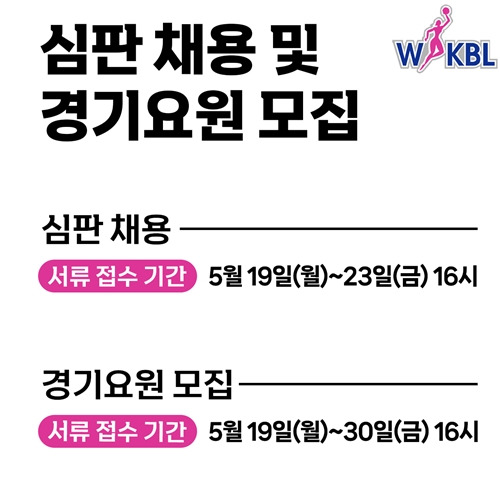 WKBL, 심판 채용 및 경기요원 모집 진행